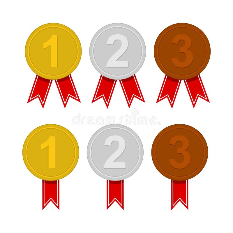 Set of Medal with Red Ribbon Award Badges Stock Vector - Illustration ...