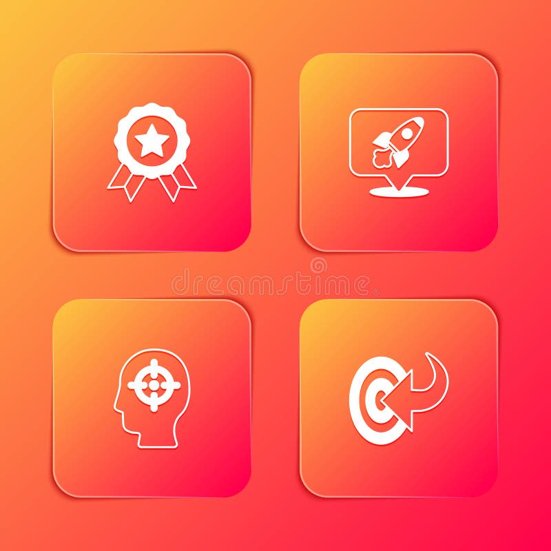 Set Medal, Rocket Ship, Head Hunting and Target Icon. Vector Stock ...