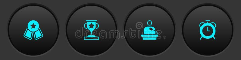 Set Medal with Star, Award Cup, Gives Lecture and Alarm Clock Icon ...