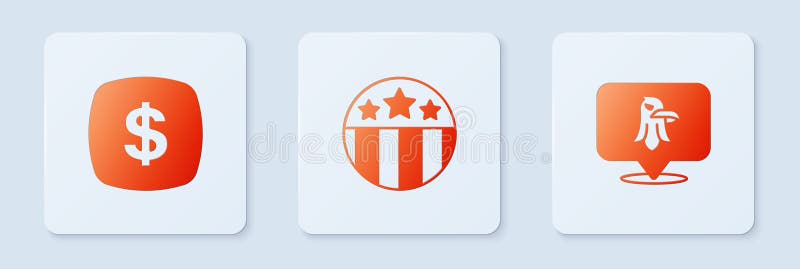 Set Medal with Star, Dollar Symbol and Eagle. White Square Button Stock ...
