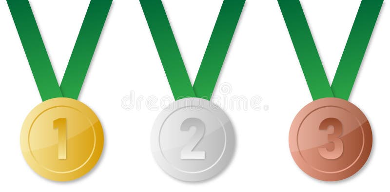 Set of Medals with Green Ribbon, Vector Illustration Stock Vector ...
