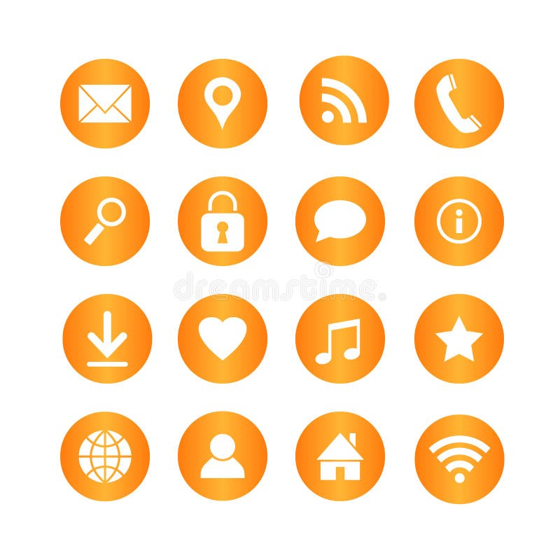 Set of Media and Communication Vector Icons on Orange Circle Buttons ...