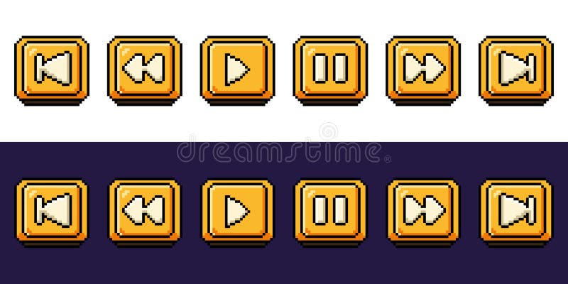 A Set of Media Control Buttons in Pixel Art Style. Perfect for Retro Games, UI Kits and 8-bit ...