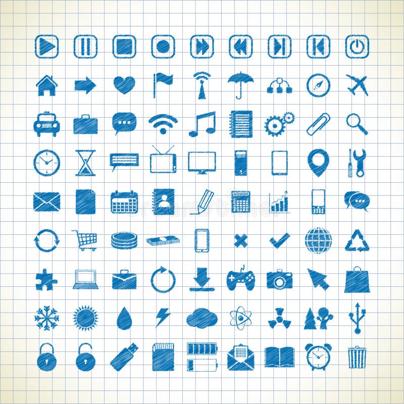 Set of Media Icons in the Style of the Sketch Stock Vector ...