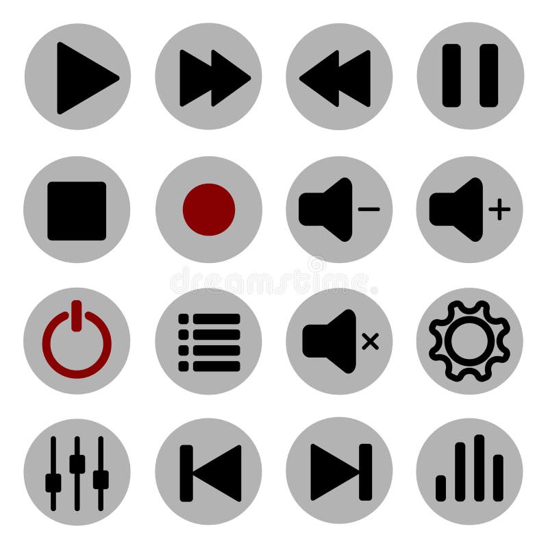 Set of Media Player Black and White Icons and Symbols. Vector ...