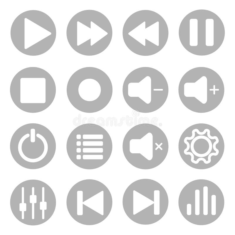 Set of Media Player Gray and White Icons and Symbols. Vector ...