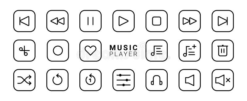Set of Media Player Icons in Thin Line Style Stock Vector ...