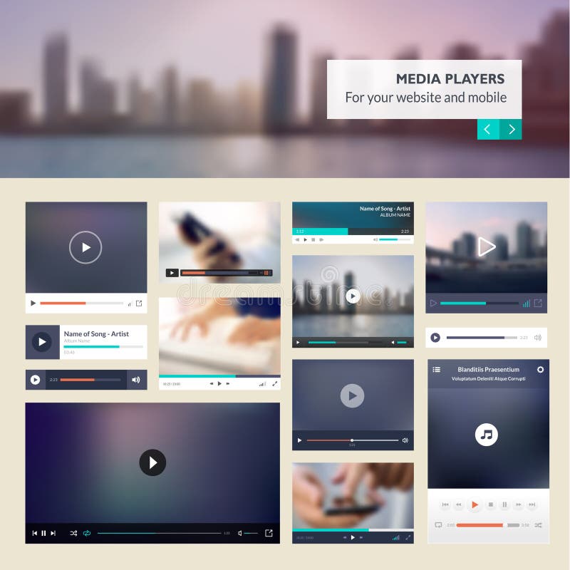 Set of Media Players for Websites and Mobile Websites Design Stock ...
