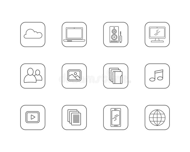 Set of Media and Technology Line Vector Icons Stock Vector ...