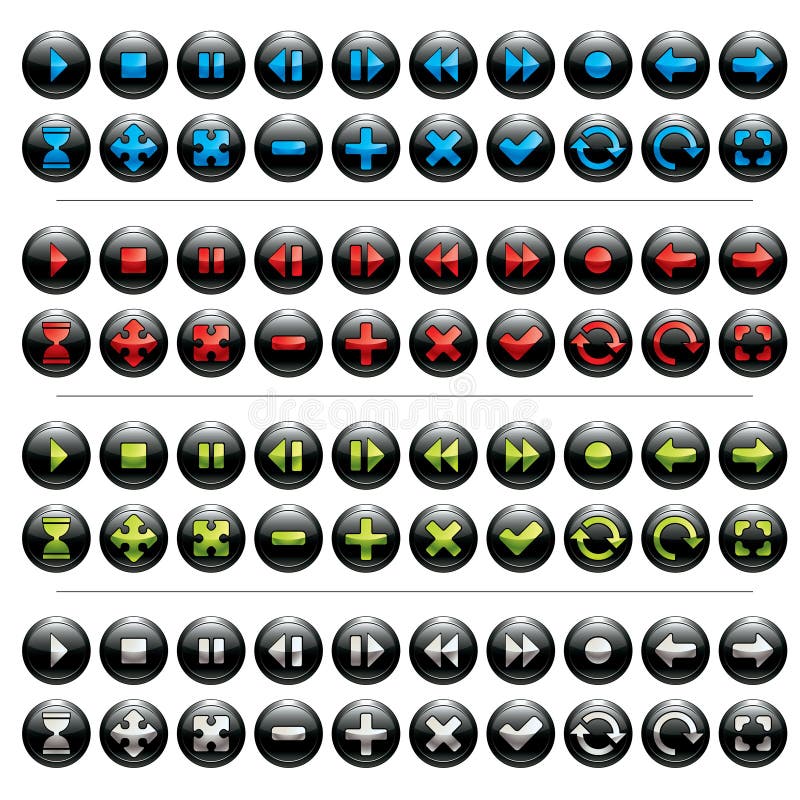 Set of Media and Web Buttons. Stock Vector - Illustration of digital ...