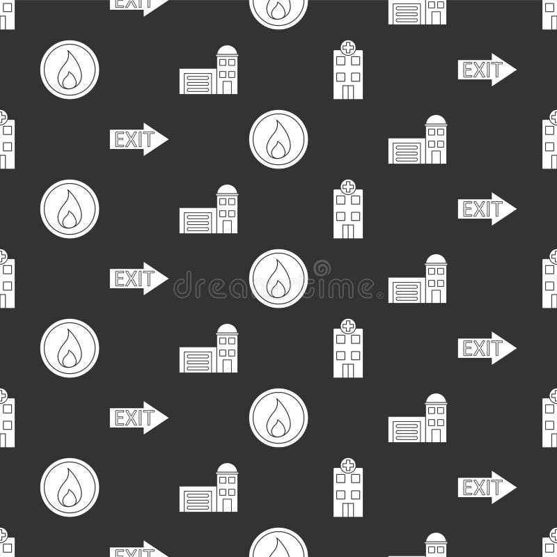 Set Medical Hospital Building, Fire Exit, Fire Flame and Building of ...