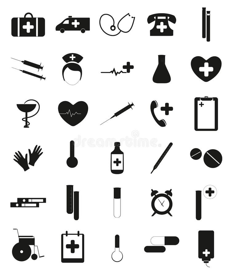 Black and White Medical Icons for Web Design. Stock Vector ...