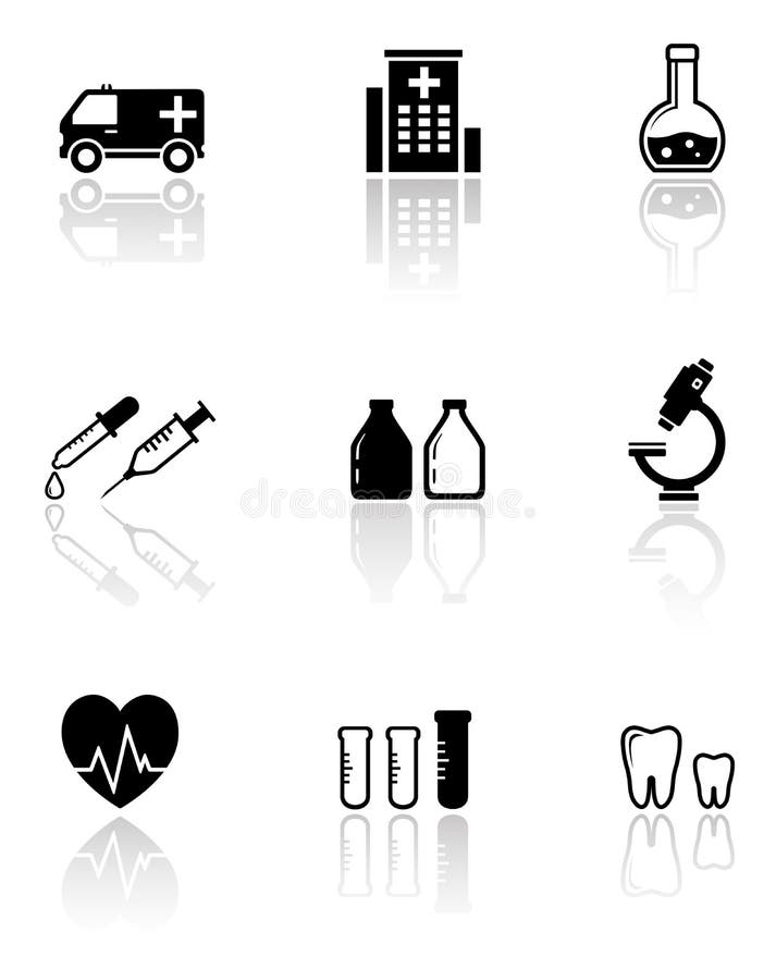 Set Medical Icons with Reflection Stock Illustration - Illustration of ...