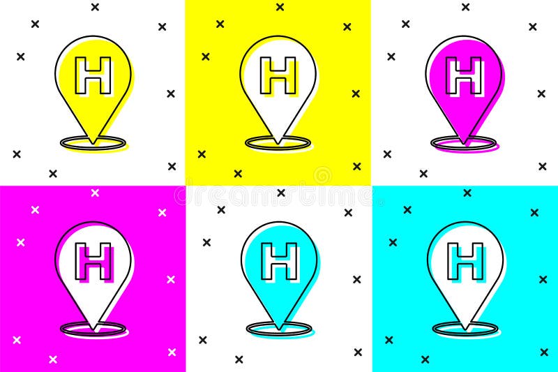 Set Medical Map Pointer with Cross Hospital Icon Isolated on Color ...