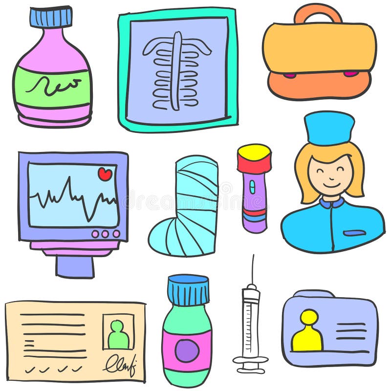 Set Medical Object Hand Draw Doodles Stock Illustrations – 6 Set ...