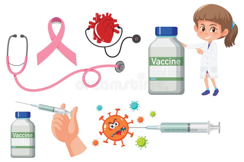 Set of Medical Objects and Cartoon Character Stock Vector ...
