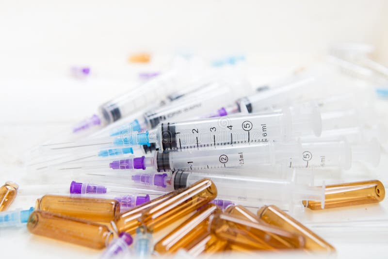 Set of Medical Syringes and Vials Stock Photo - Image of syringe ...