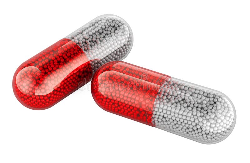 Set of Medicament Capsules, Closeup. 3D Rendering Stock Illustration ...