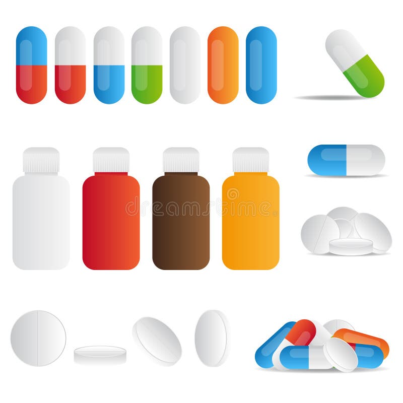 Cartoon Meds. Drugs, Tablet Capsules and Prescription Bottles. Blisters ...