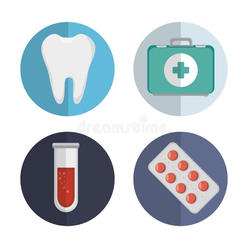 Set Medicine Tooth Pill Test Tube First Aid Stock Vector - Illustration ...