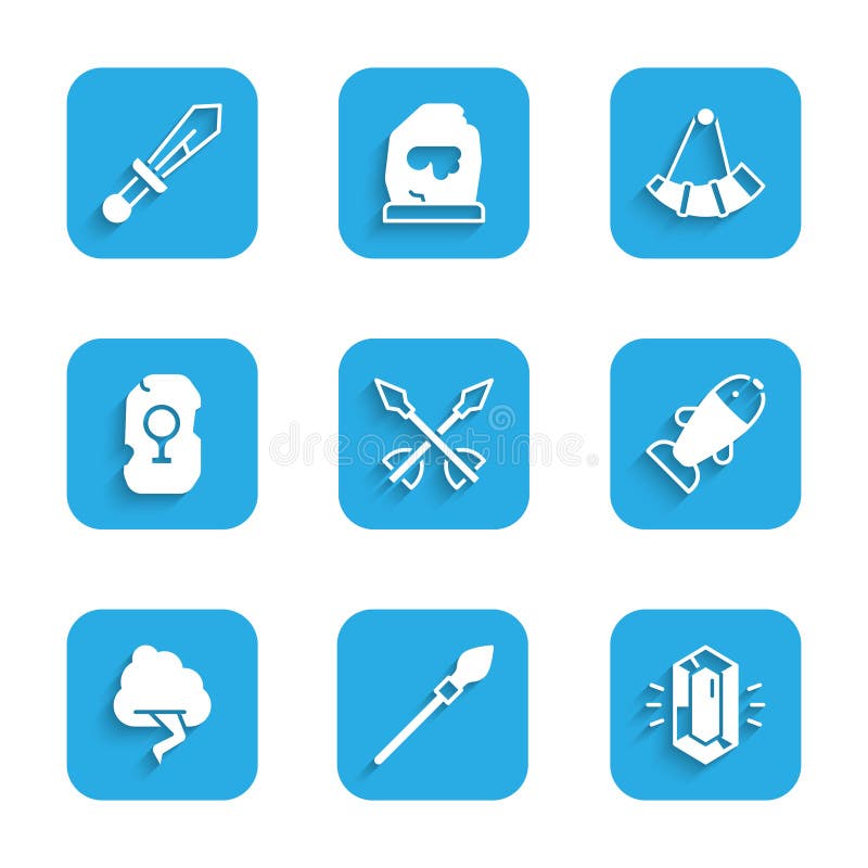 Set Medieval Arrows, Spear, Gem Stone, Fish, Cloud and Lightning, Magic ...