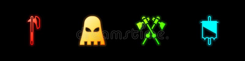 Set Medieval Axe, Executioner Mask, Crossed Medieval Axes and Flag Icon ...