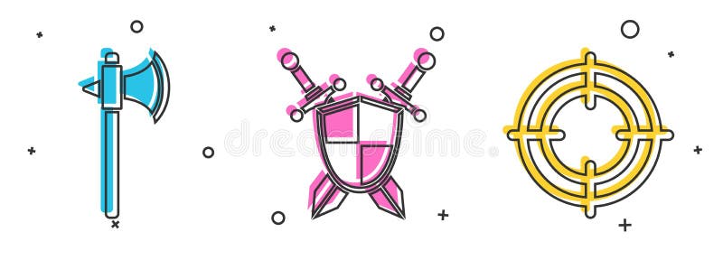 Set Medieval Axe, Medieval Shield with Crossed Swords and Target Sport ...
