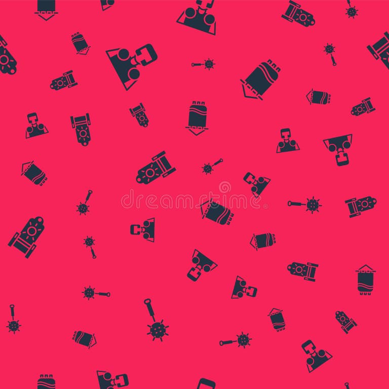 Set Medieval Chained Mace Ball, Knight, Throne and Flag on Seamless ...