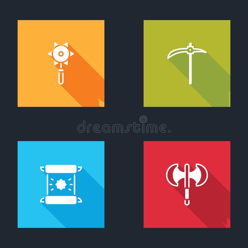 Set Medieval Chained Mace Ball, Pickaxe, Decree, Parchment, Scroll and ...