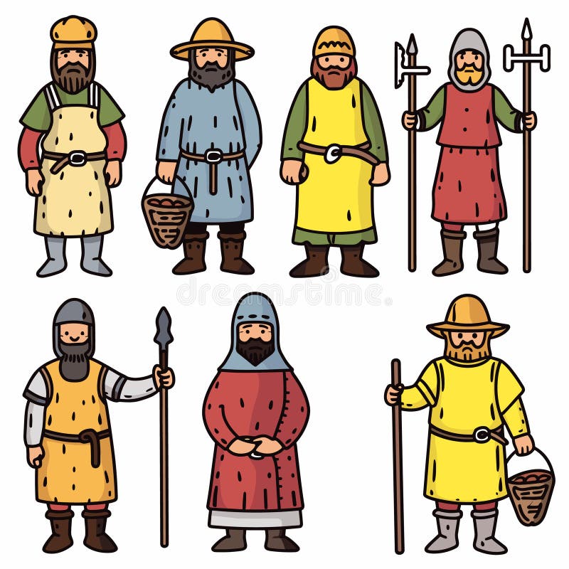 Set Medieval Characters, Various Medieval Professions Depicted ...
