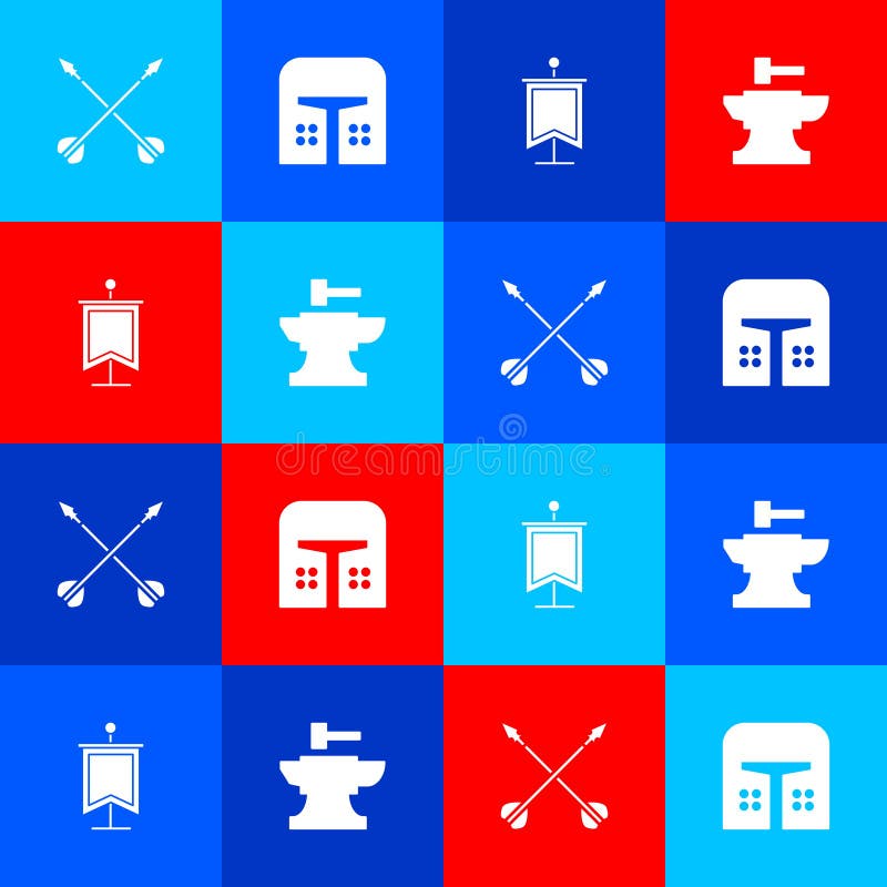 Set Medieval Crossed Arrows, Iron Helmet, Flag and Anvil for ...