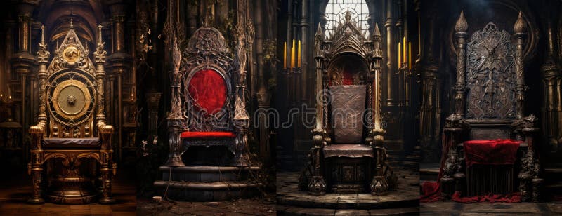 Set of Medieval Fantasy Thrones. Stock Illustration - Illustration of ...