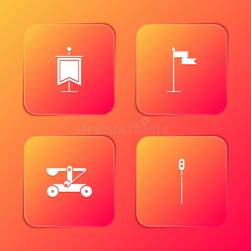 Set Medieval Flag, , Catapult Shooting Stones and Chained Mace Ball ...