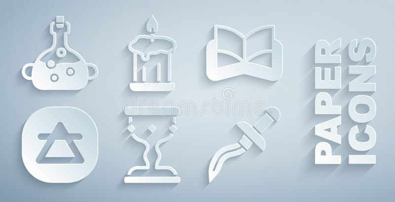 Set Medieval Goblet, Ancient Magic Book, Air Element, Dagger, Burning ...