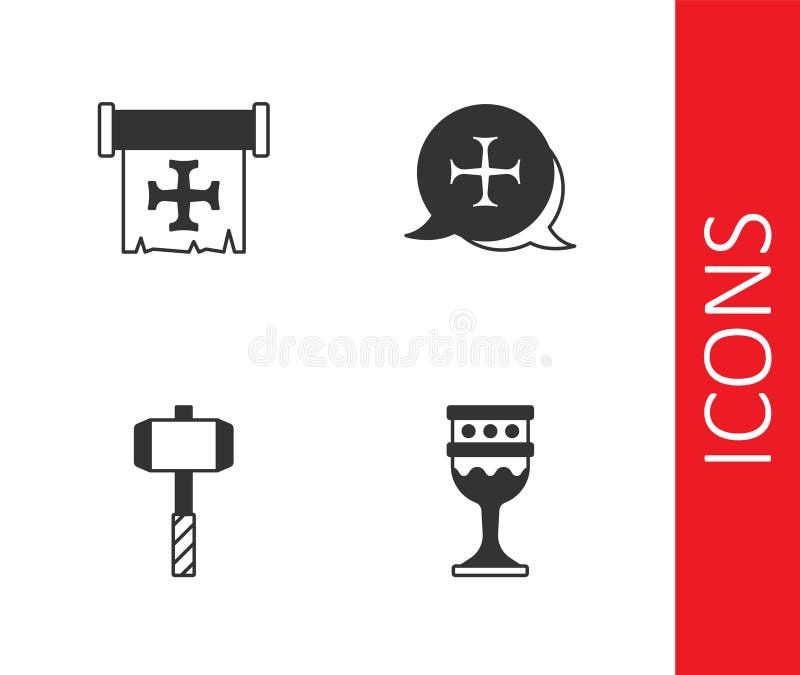 Set Medieval Goblet, Crusade, Battle Hammer and Icon. Vector Stock ...
