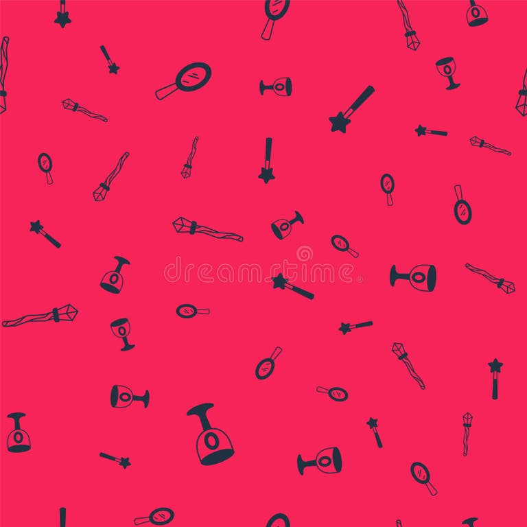 Set Medieval Goblet, Magic Hand Mirror, Staff and Wand on Seamless ...