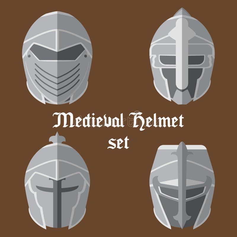 Set of Medieval Helmets Icons Vector Stock Illustration - Illustration ...
