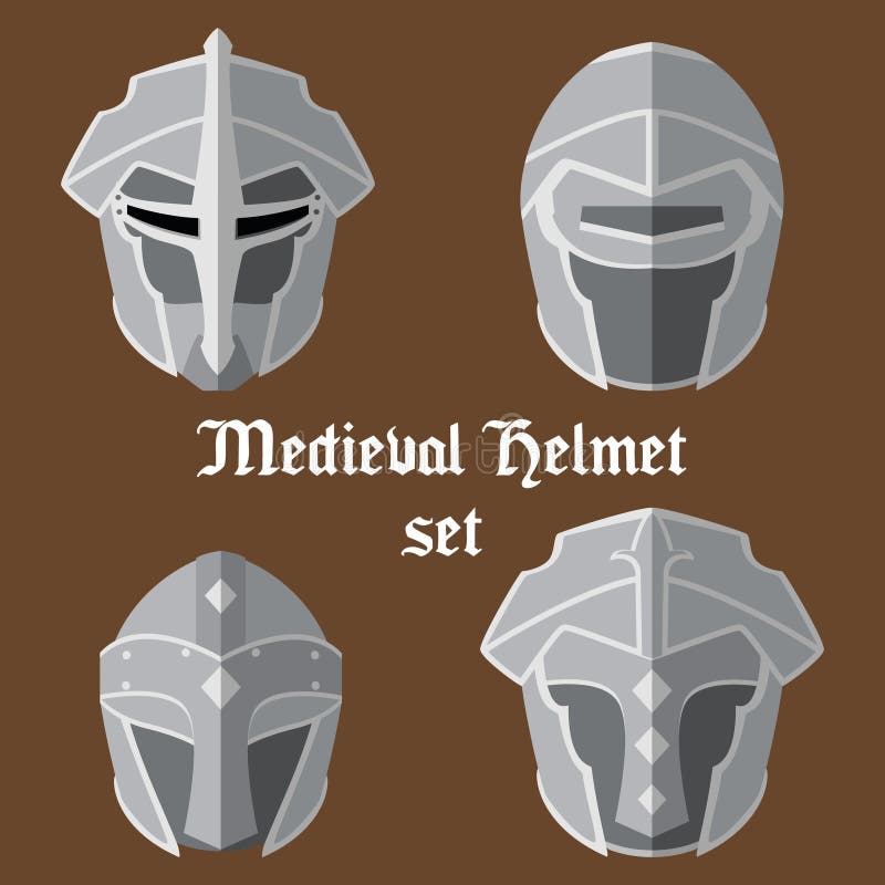 Set of Medieval Helmets Icons Vector Stock Vector - Illustration of ...