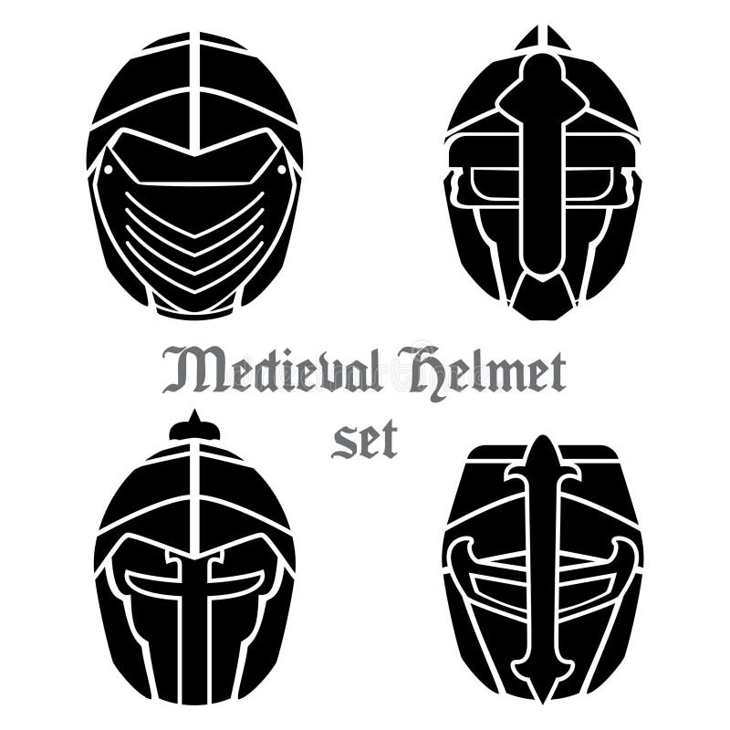 Set of Medieval Helmets Icons Vector Stock Vector - Illustration of ...