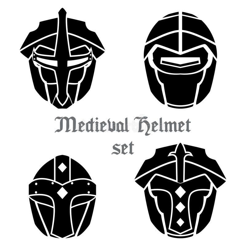 Set of Medieval Helmets Icons Vector Stock Vector - Illustration of ...