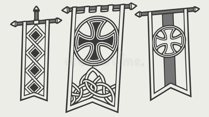 Set of Medieval Heraldic Banners with Crosses, Vector Design Generative ...