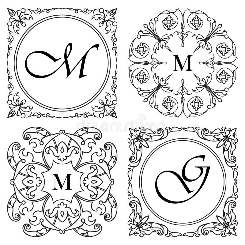 Set of Medieval Ornamental Monograms, Framework Composition Stock ...