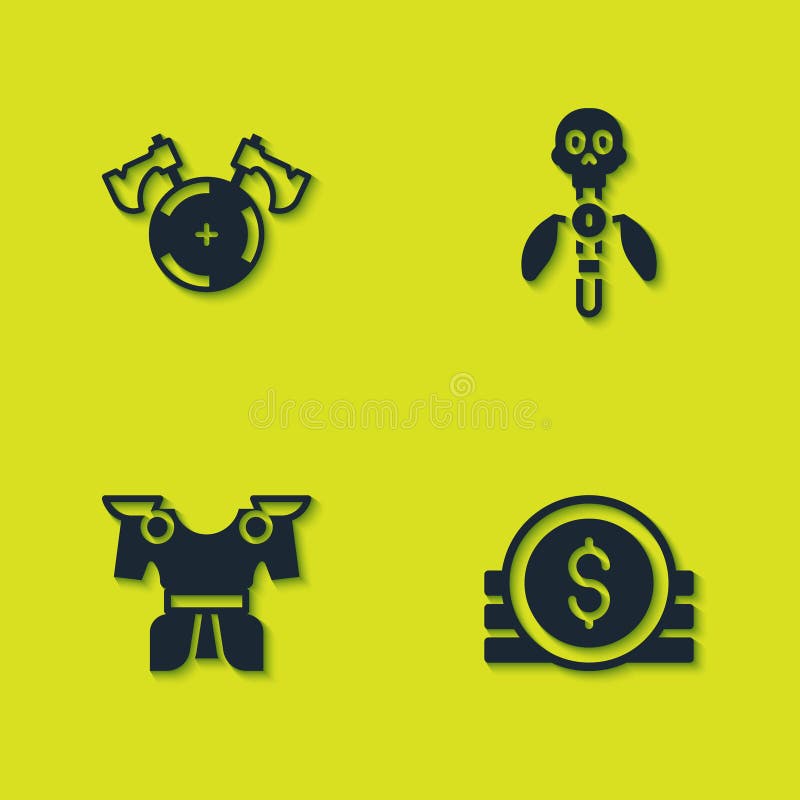 Set Medieval Shield with Axe, Ancient Coin, Body Armor and Magic Staff ...