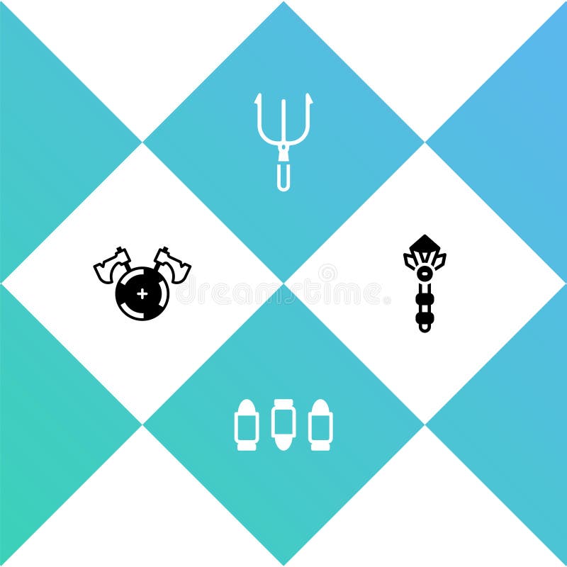 Set Medieval Shield with Axe, Bullet, Neptune Trident and Magic Wand ...