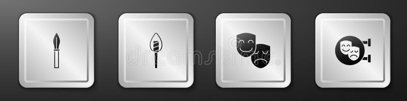 Set Medieval Spear, Torch Flame, Comedy and Tragedy Masks and Icon ...