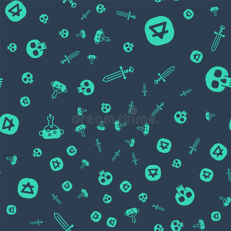 Set Medieval Sword, Air Element, Poison in Bottle and Skull on Seamless ...