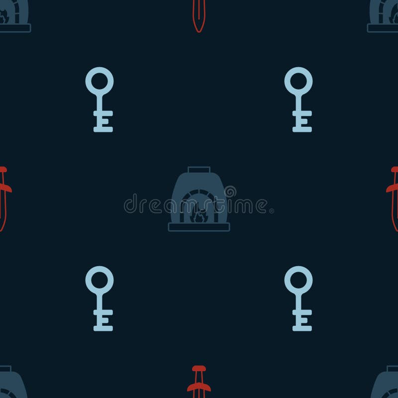 Set Medieval Sword, Blacksmith Oven and Old Key on Seamless Pattern ...