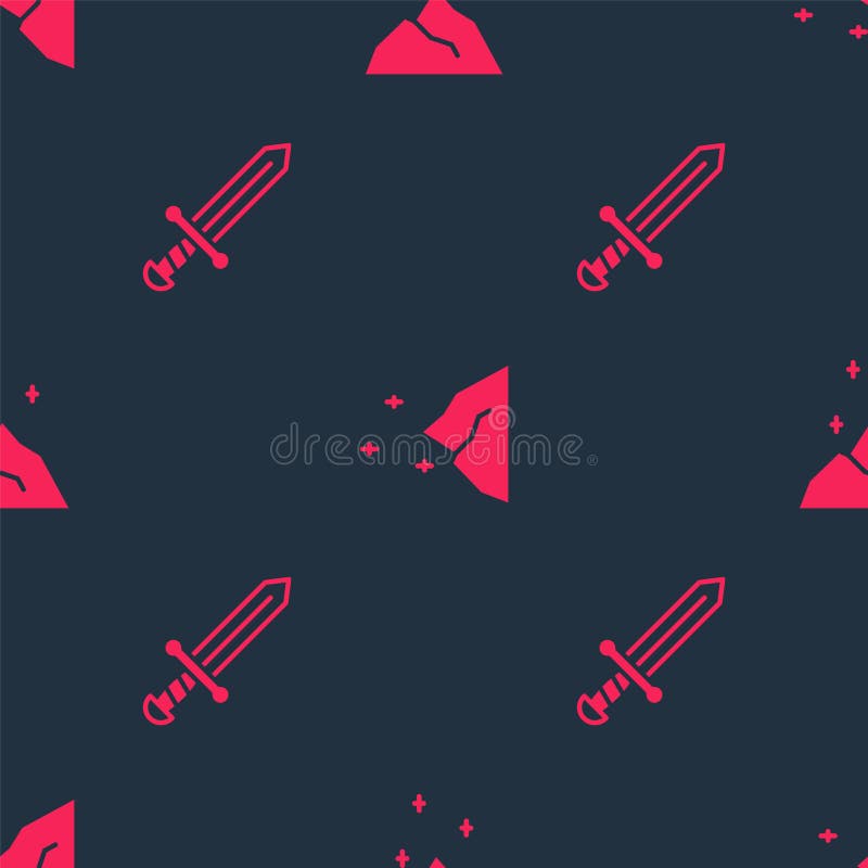 Set Medieval Sword and Magic Powder on Seamless Pattern. Vector Stock ...