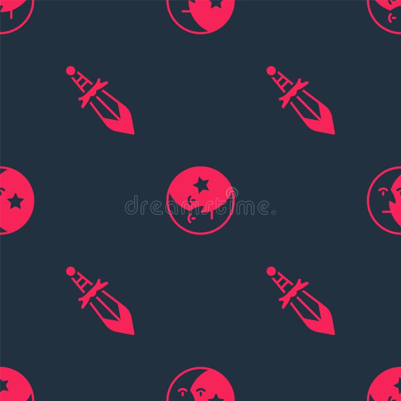Set Medieval Sword and Moon and Stars on Seamless Pattern. Vector Stock ...
