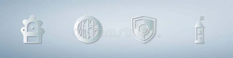 Set Medieval Throne, Round Wooden Shield, Shield and Castle Tower ...